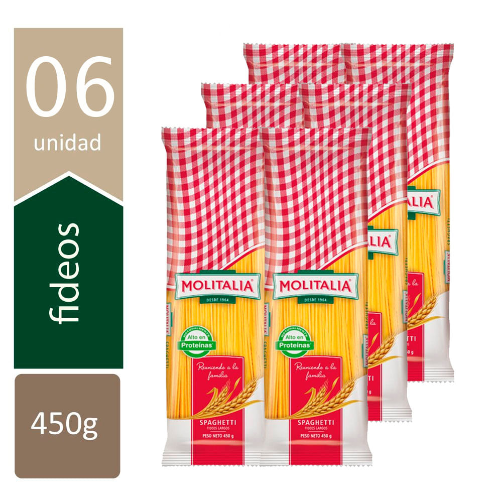 Fideos Spaghetti Molitalia Bolsa 450g 6u | Vega - vegaperu