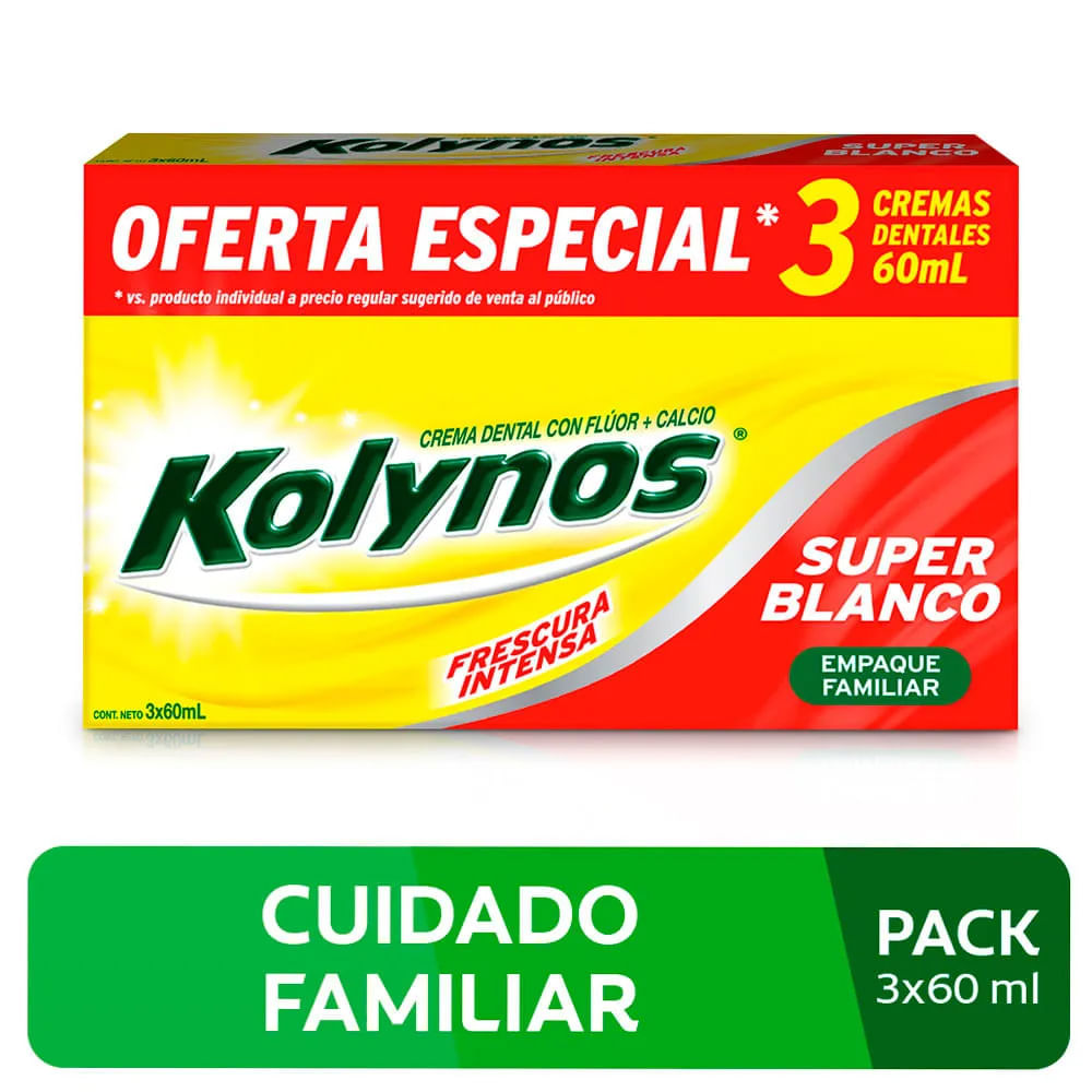 Pasta Dental KOLYNOS Super Blanco Paquete 3 Tubo 60ml | Vega - vegaperu