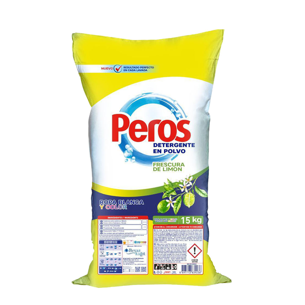 Detergente en Polvo PEROS Limón Bolsa 15Kg | Vega - vegaperu