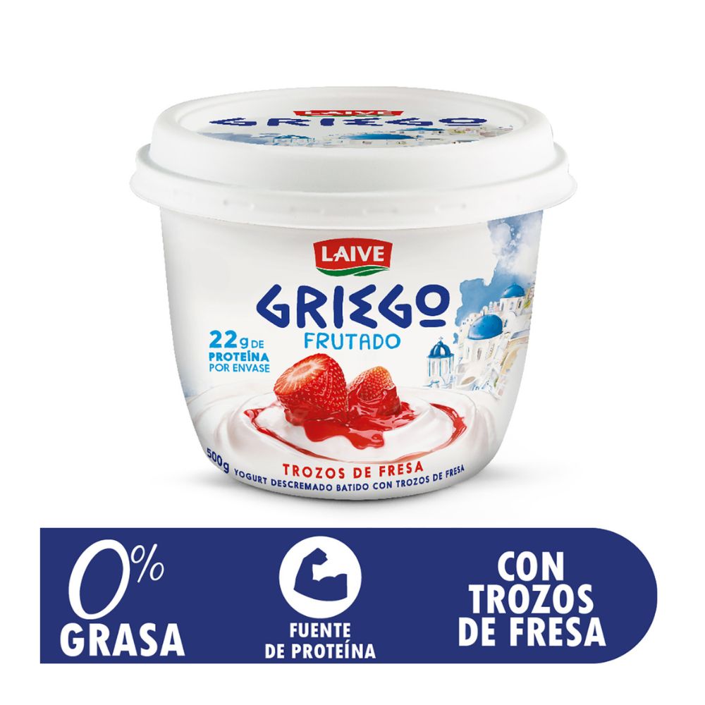 Yogurt Griego LAIVE Sabor a Fresa 0% Grasa Pote 500g | Vega - vegaperu