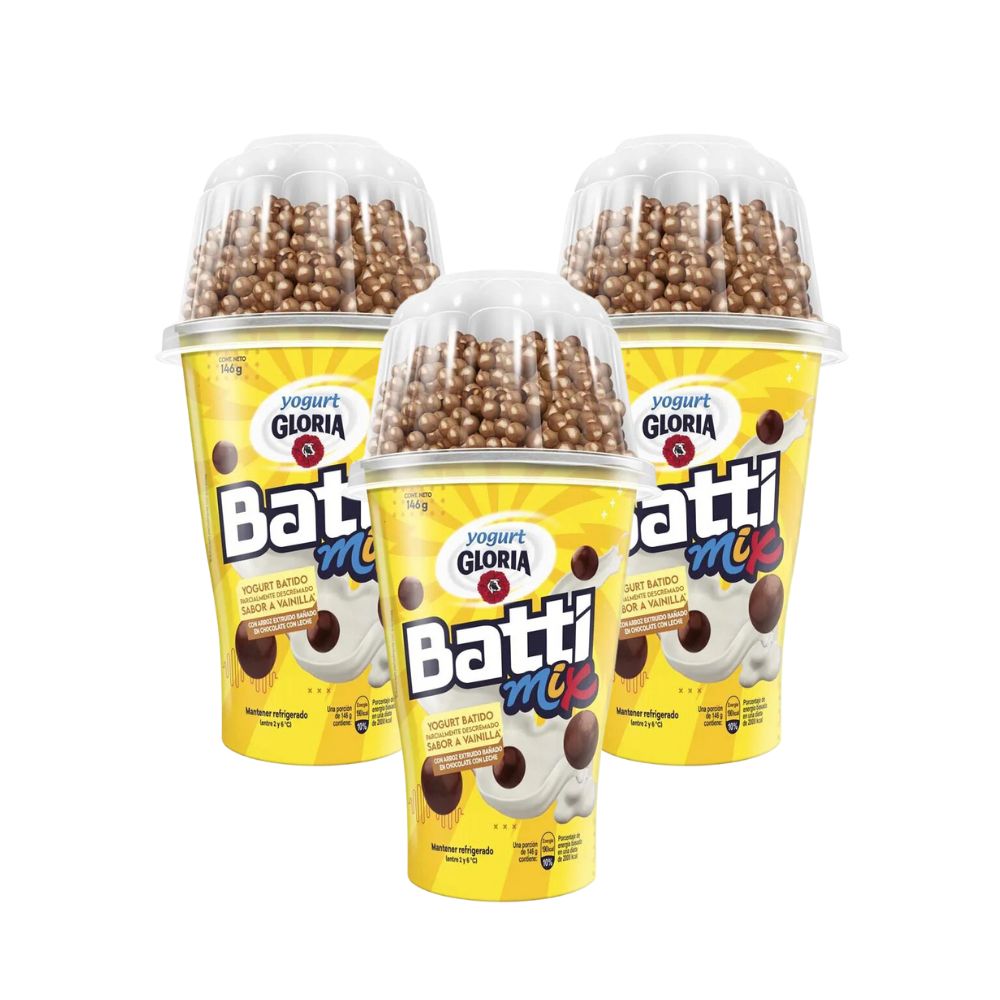 Yogurt GLORIA Battimix Sabor Vainilla con Chocolate Vaso 146g x 3u ...