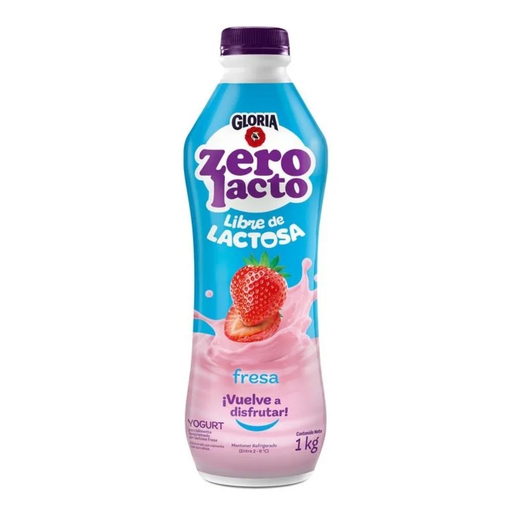 Yogurt Zero Lactosa GLORIA Sabor a Fresa Botella 1Kg | Vega - vegaperu