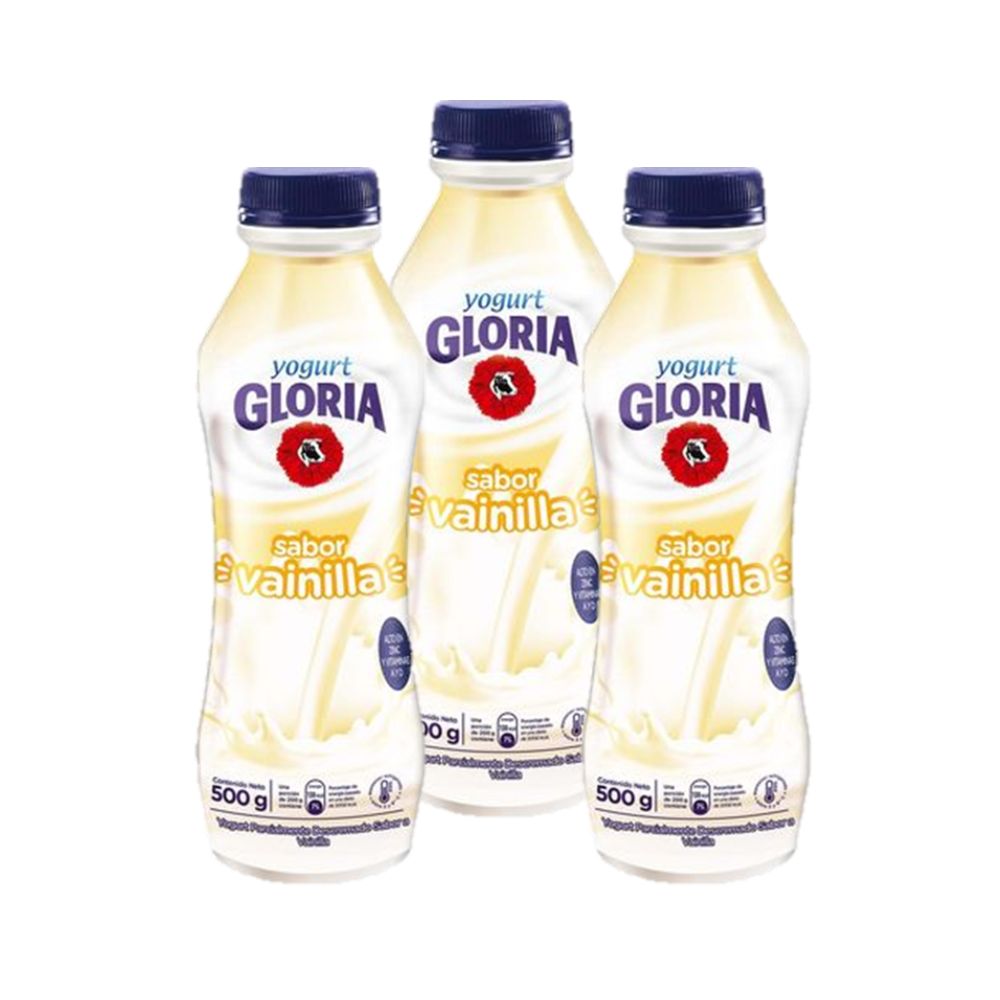 Yogurt GLORIA Sabor a Vainilla Botella 500g x3u | Vega - vegaperu