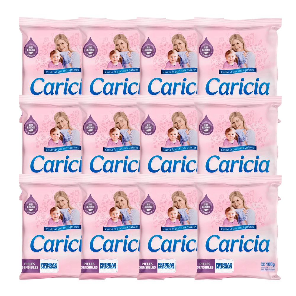 Detergente en Polvo CARICIA Ropa Delicada Bolsa 100g x12u | Vega - vegaperu